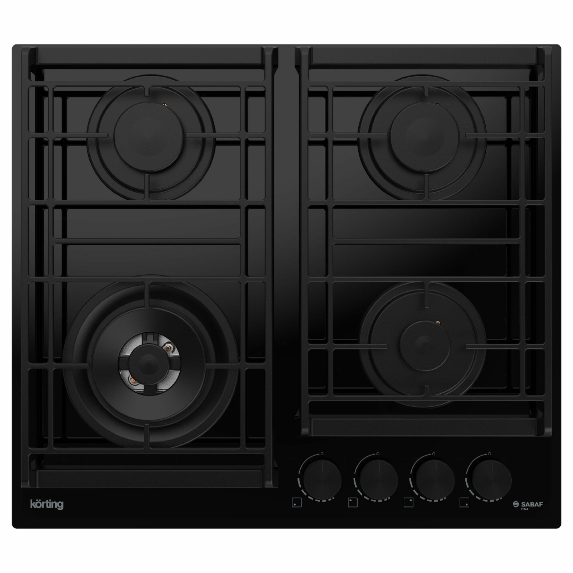 Газовая варочная панель Korting HGG 6955 CTN ширина 60 см, 4 конфорки, WOK, электроподжиг, черное стекло