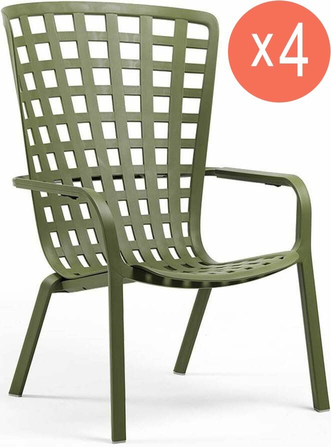 Комплект из 4-х садовых лаунж-кресел NARDI Folio, 2 положения спинки, цвет агава