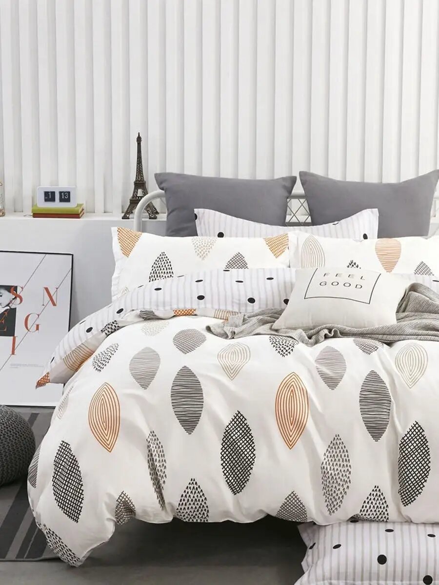 Постельное белье Евро с 2 наволочками, хлопковый сатин