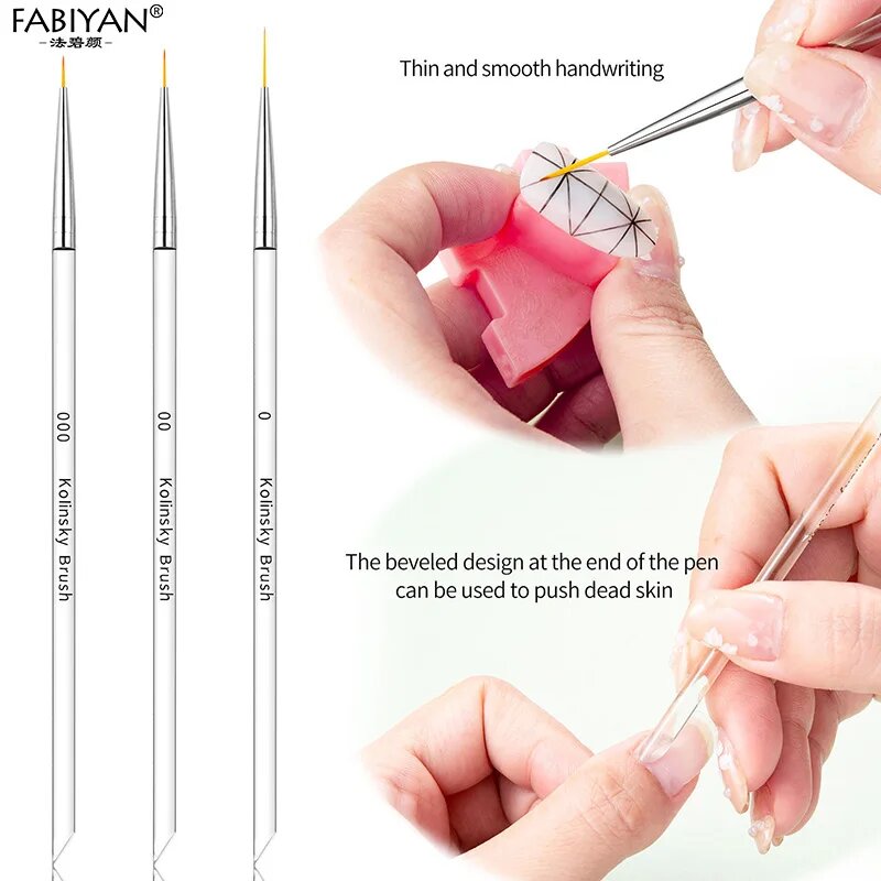 7/9/11 мм прозрачный акриловый французский полосатый набор кистей для дизайна ногтей, маникюрная ручка для рисования, 3 шт.