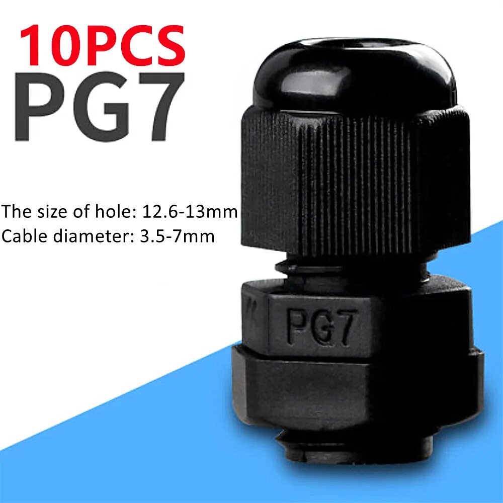 10шт PG7 кабельный ввод, черный
