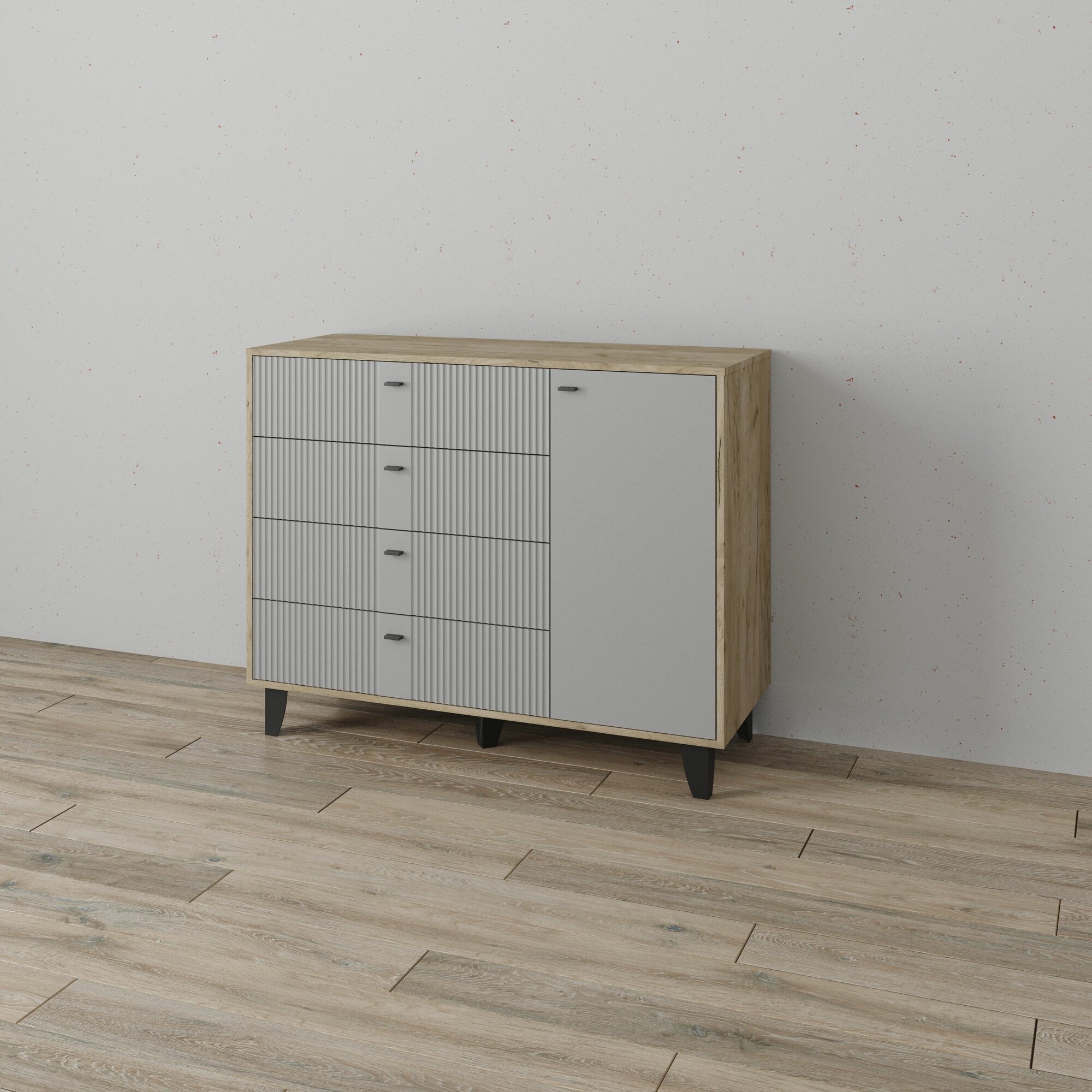 Комод Катрин-13 дуб крафт серый/серый фасад МДФ с ящиками полками для дома дачи1204х450х950 тэкс