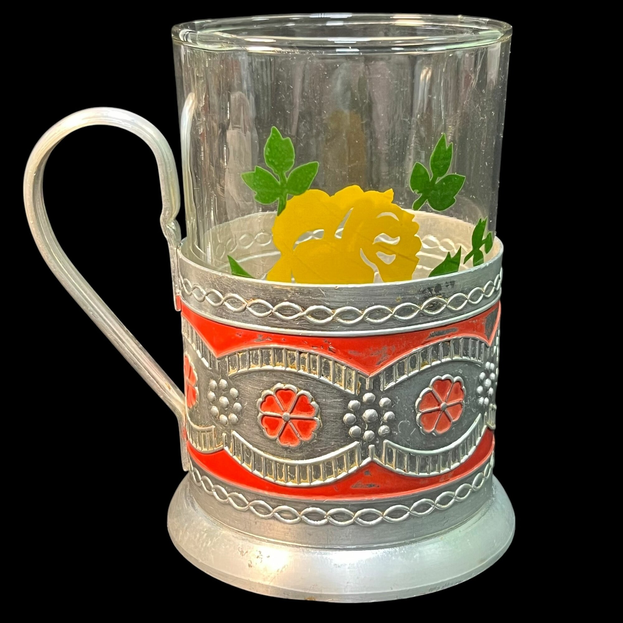 Советский подстаканник со стаканом, розы, сделано в СССР.