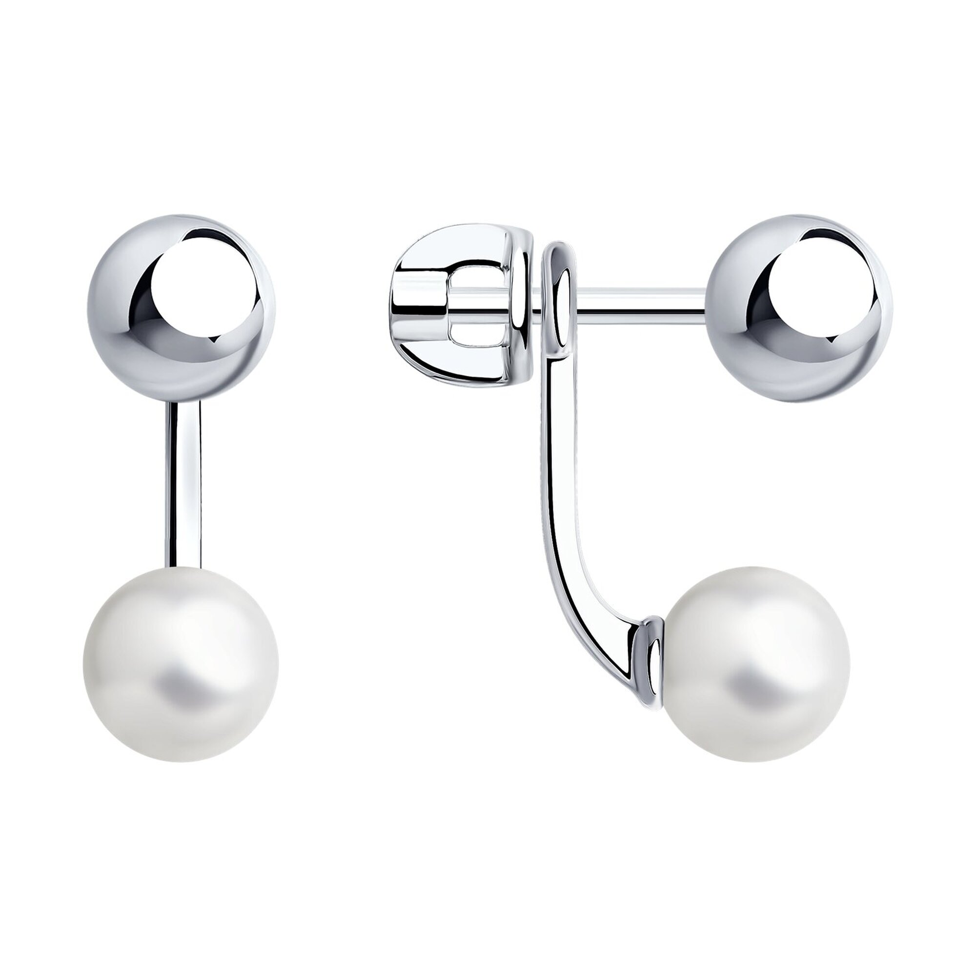 Серьги трансформеры, пусеты, серебро, 925 проба, родирование, жемчуг