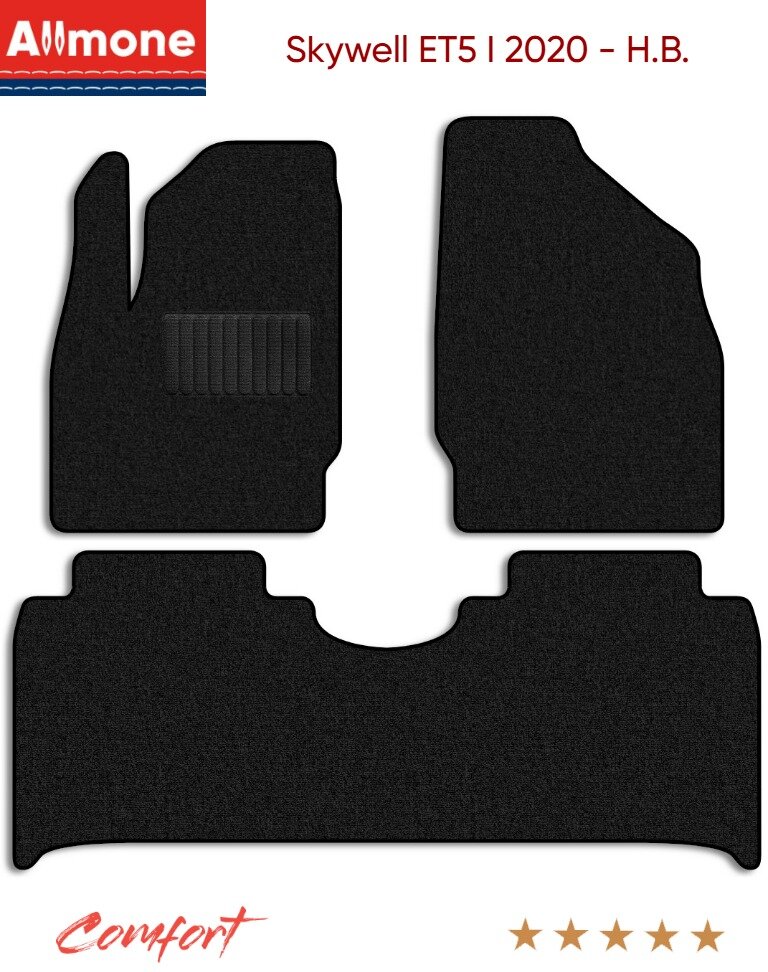 Ворсовые коврики для Skywell ET5 1 (1) 2020 - Н. В. задний цельный, черные, Allmone, "Комфорт" 3шт, / Скайвелл