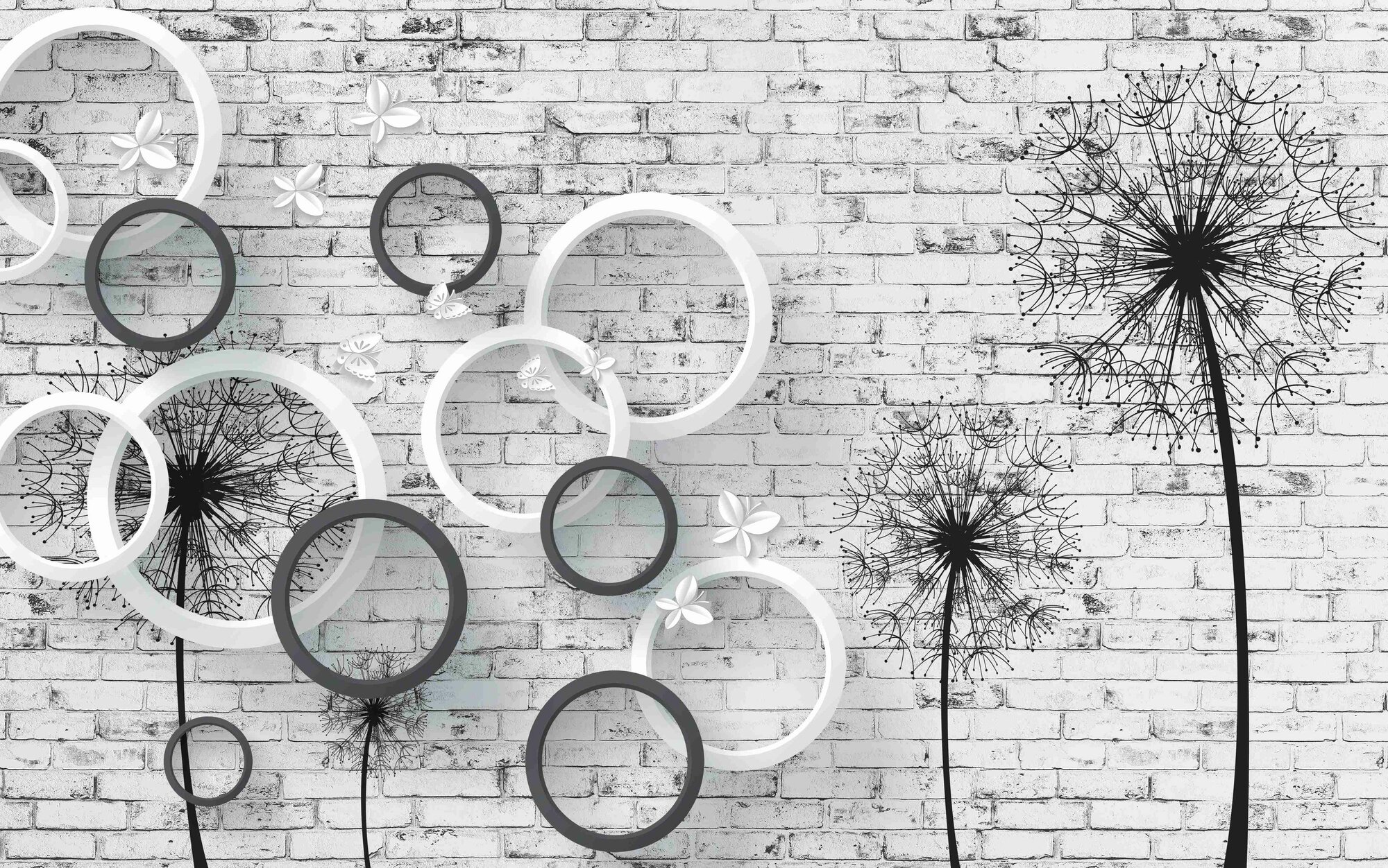 Фотообои на стену антивандальные 160х100см Одуванчики на кирпичной стене 3D винил на флизелине зеркальные