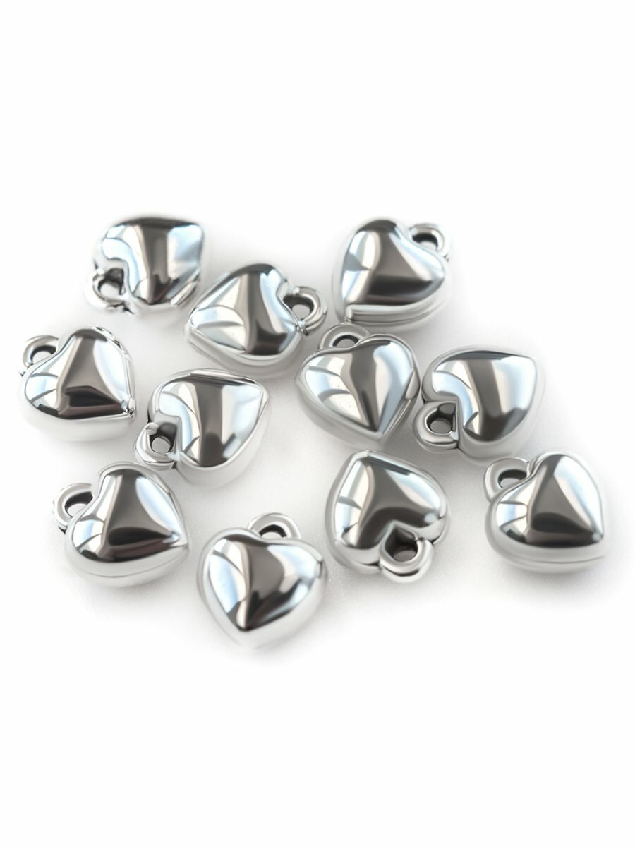 Кулон Подвеска металлическая сердце 20 шт. для рукоделия / браслета / сережек, цвет платина, 8x7x4.5 мм