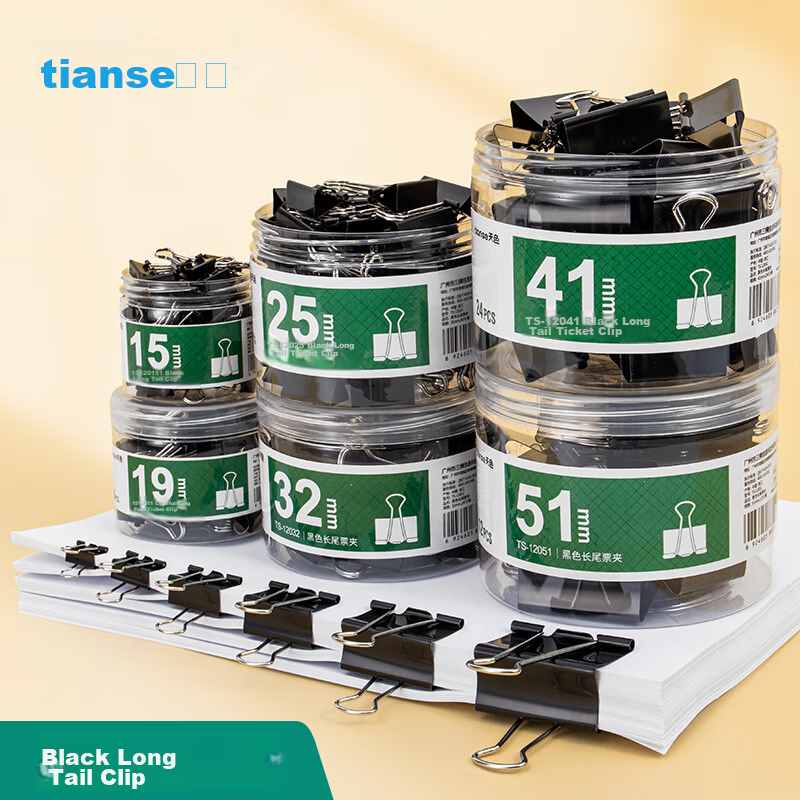 Tianse 48 Pieces 25mm Black Long Tail Clips, Binder Clips, Small Phoenix Tail Clips, Office Supplies, TS-12025