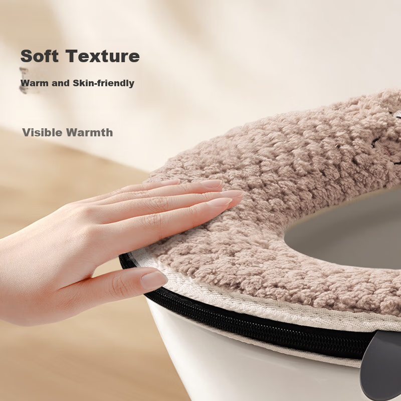 Creative Art Toilet Seat Cover, Autumn And Winter Warm, Thickened And Fleece-Lined, Washable Toilet Seat Pad, Winter Toilet Seat Cover, Zipper Style, Universal Fit