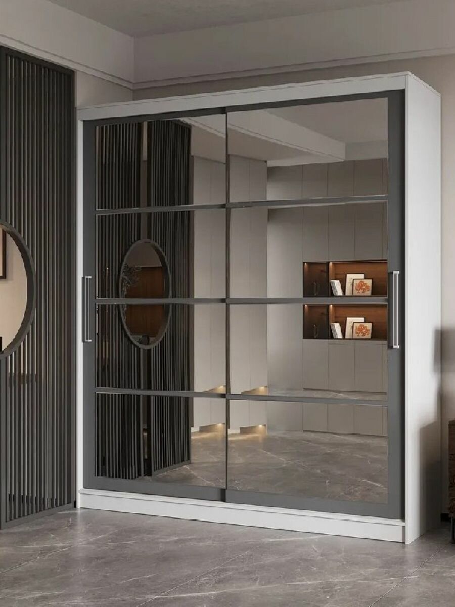 Шкаф-купе гранд ЛДСП 1,6м белый/графит с зеркалами