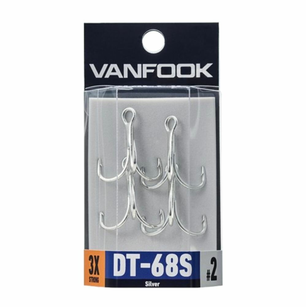 Тройные крючки для рыбалки Vanfook Predator Treble 3X Strong DT-68S, Silver #1 / Японские крючки Ванфук