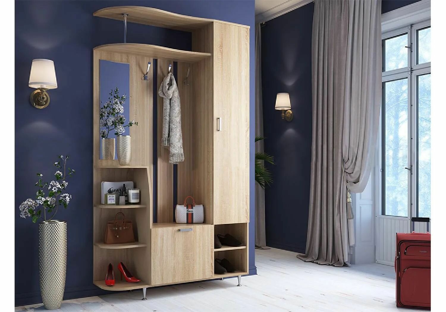 Прихожая "Лина №2" цвет сонома , 120х215 см, ЛДСП с зеркалом