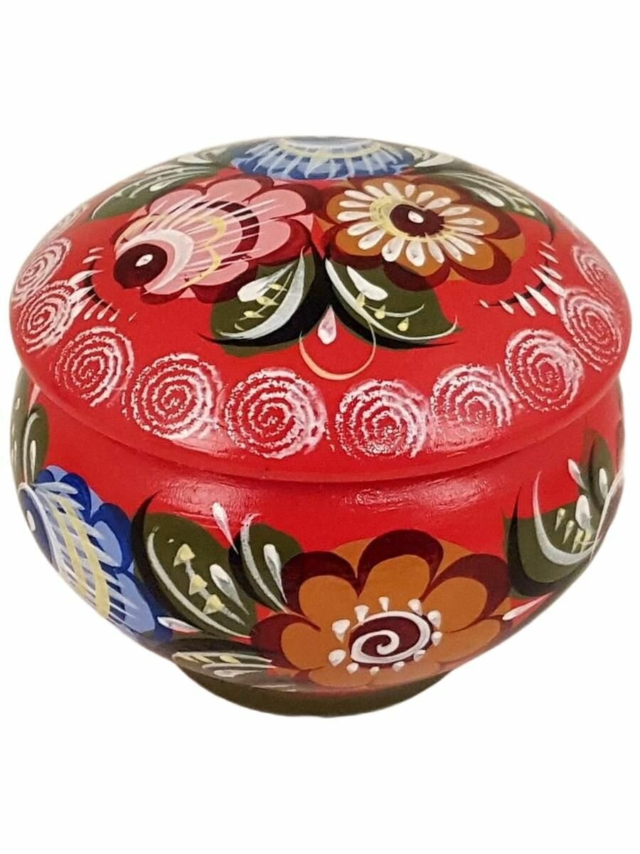 Шкатулка токарная малая (Цветы)-4, Городецкая роспись, ручная авторская работа