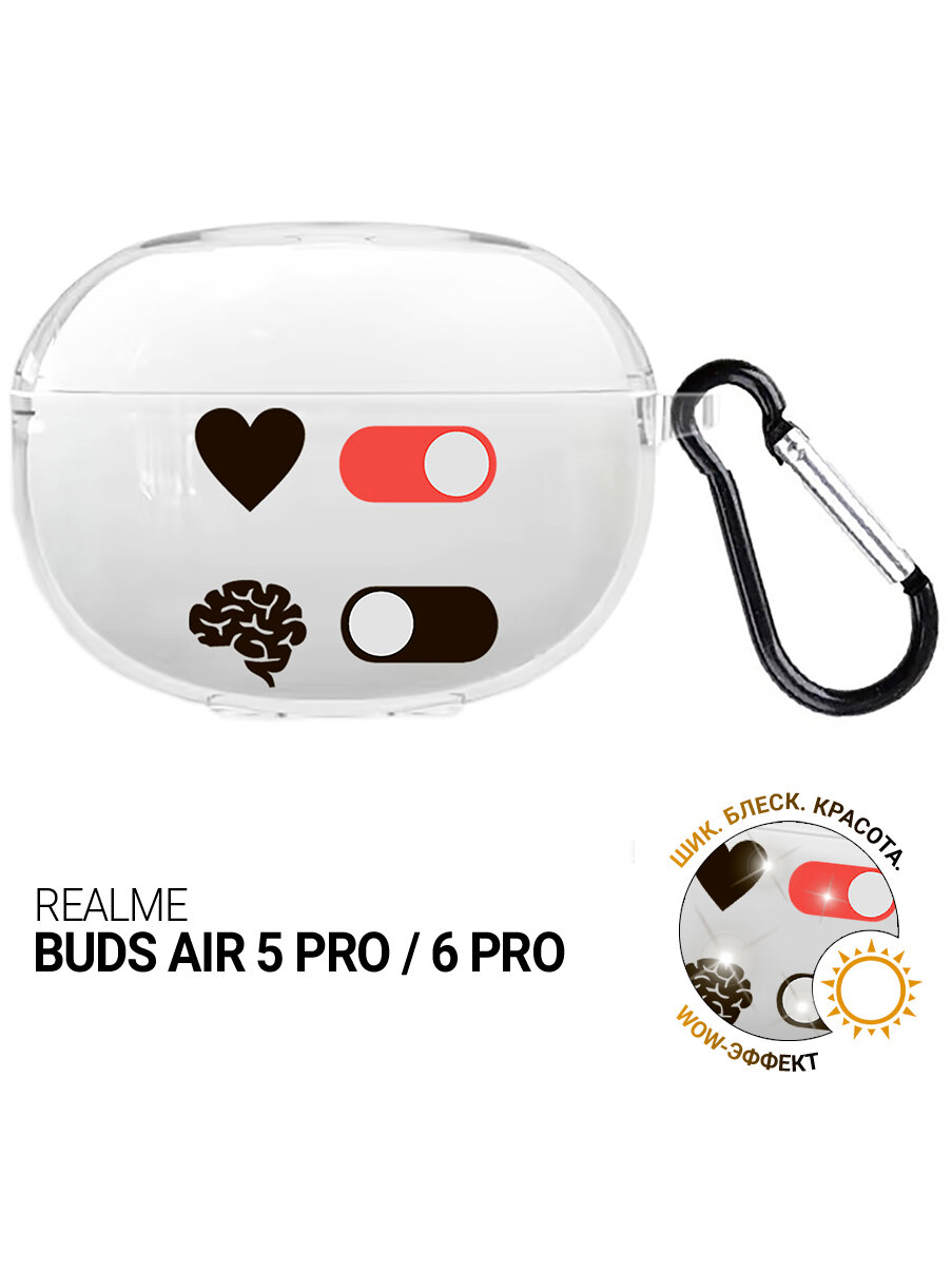 Чехол на Realme Buds Air 5 Pro / 6 Pro с принтом "Brain Off" прозрачный