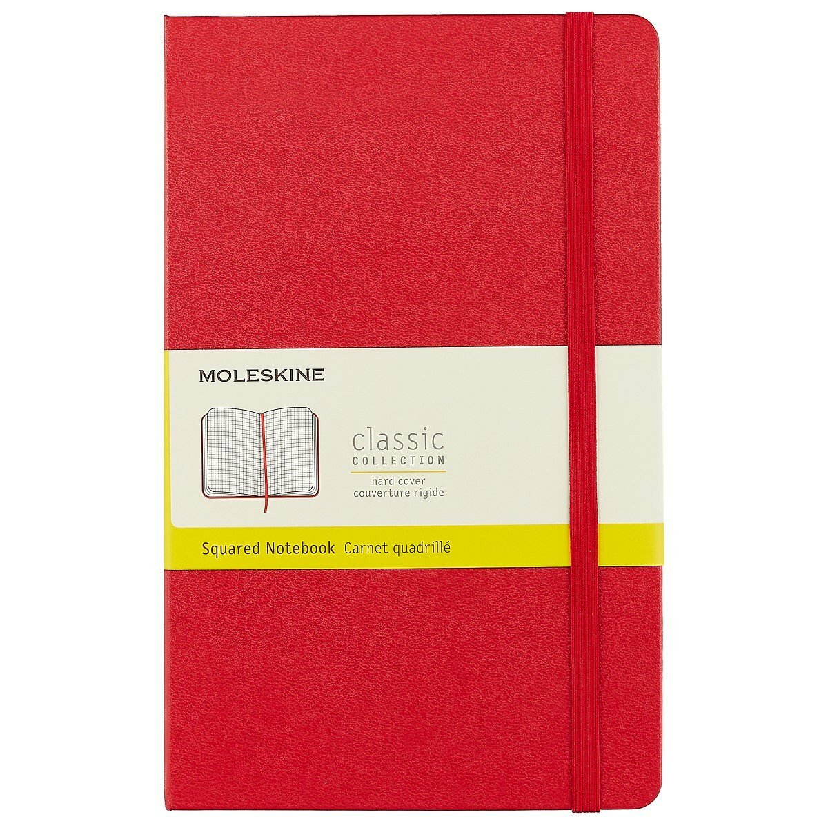 Книга для записей А5, 120 листов в клетку "Classic Large", красная, жесткая обложка, резинка, Moleskine