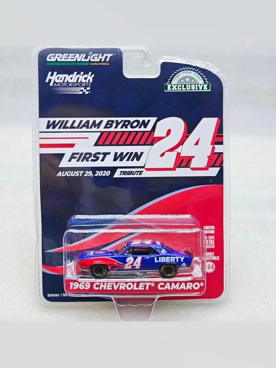 Машинка GreenLight 1/64 1969 Chevy Camaro William Byron first win salute - Florida Die-cast Alloy Car Model Collection Toy Gift