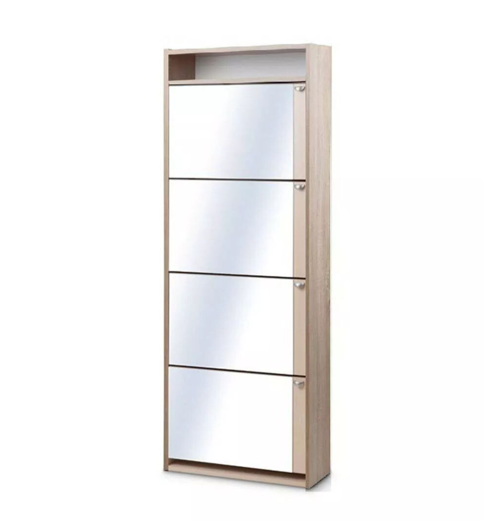 Обувница Комфорт К-4s с зеркалом, дуб сонома, 4 отделения, 60x22x159 см