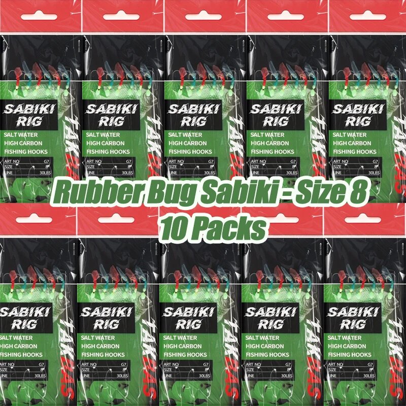 10 упаковок Sabiki Rig RubberBug Size 8, зеленый
