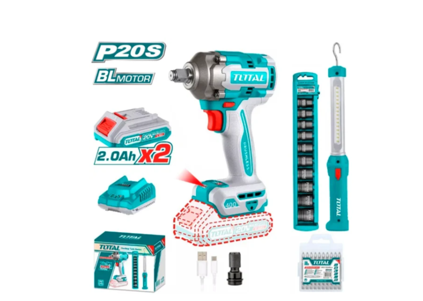 Набор электроинструментов Total TOSLI23048 (гайковерт, фонарь, 2 АКБ)