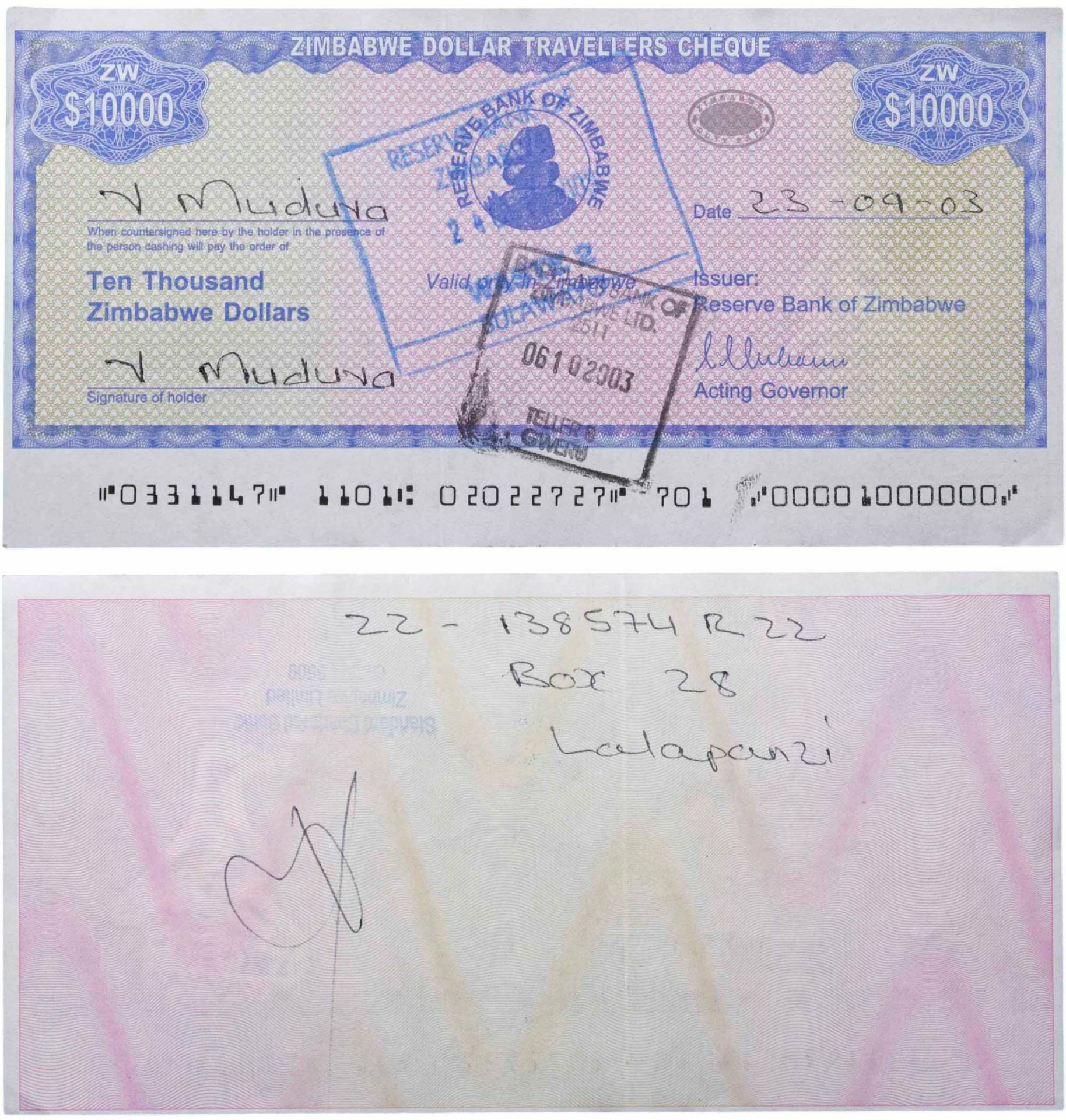 Зимбабве 10000 долларов 2003