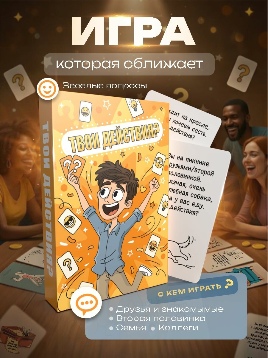 Настольная игра для компании "Твои действия?" - карточная игра для знакомства, для двоих, подарок на 8 марта