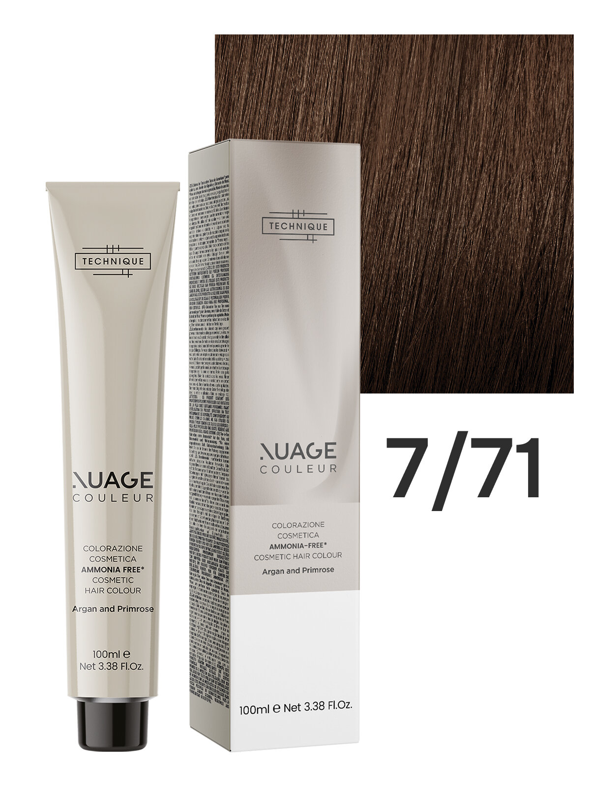 Безаммиачная крем-краска для волос Technique Nuage Ammonia Free Hair Color Cream 7.71 Русый Коричнево-пепельный, 100 мл