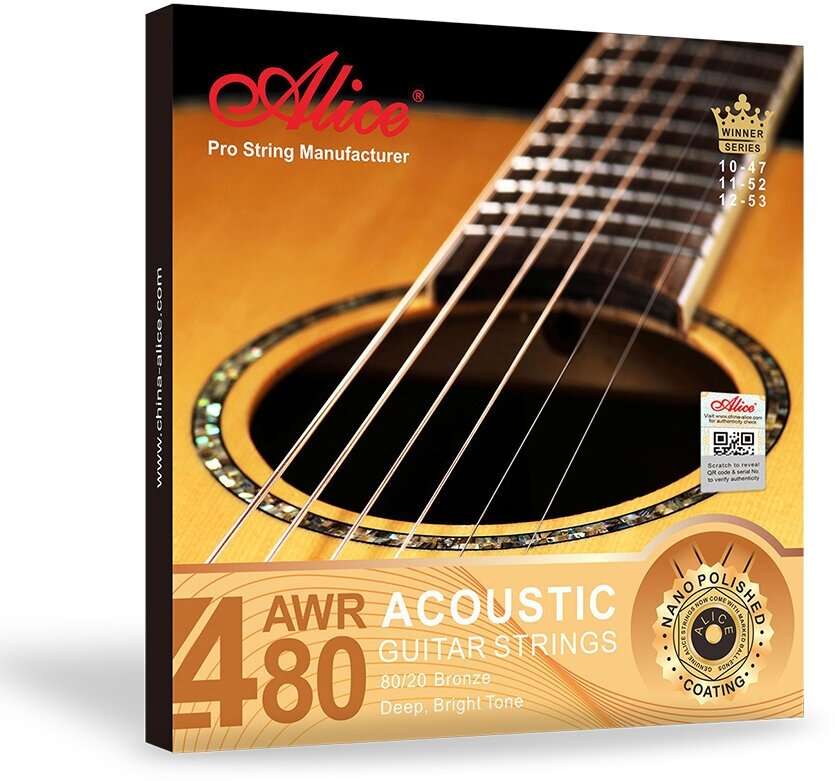 AWR480-L Комплект струн для акустической гитары, бронза 80/20, 12-53, Alice