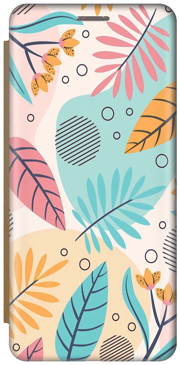 Чехол-книжка на Xiaomi Redmi Note 12, Сяоми Редми Ноут 12 c принтом "Аппликация из листочков" золотистый