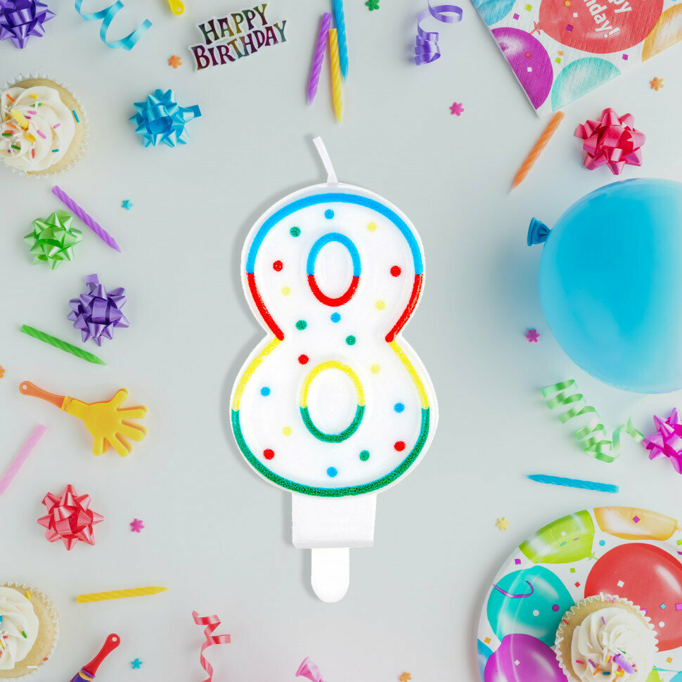 Свеча для торта с держателем MESHU "Цифра 8", 8,5см, блистер, 303751