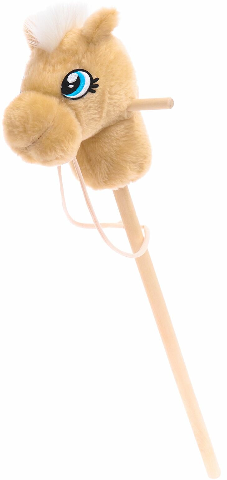 Мягкая игрушка "Конь-скакун" для детей, игрушечная лошадка на палке для активных игр дома и на улице, цвет бежевый