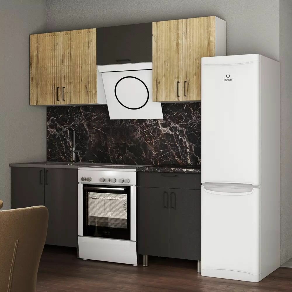 Кухня Кантри без столешницы 2м Дуб канадский/Карбон вулкан с окапом 2000х430х2170 тэкс