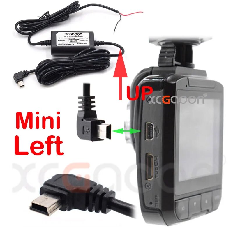 Кабель для видеорегистратора Mini Left, 3.1м, 12В/24В-5В 2.0А