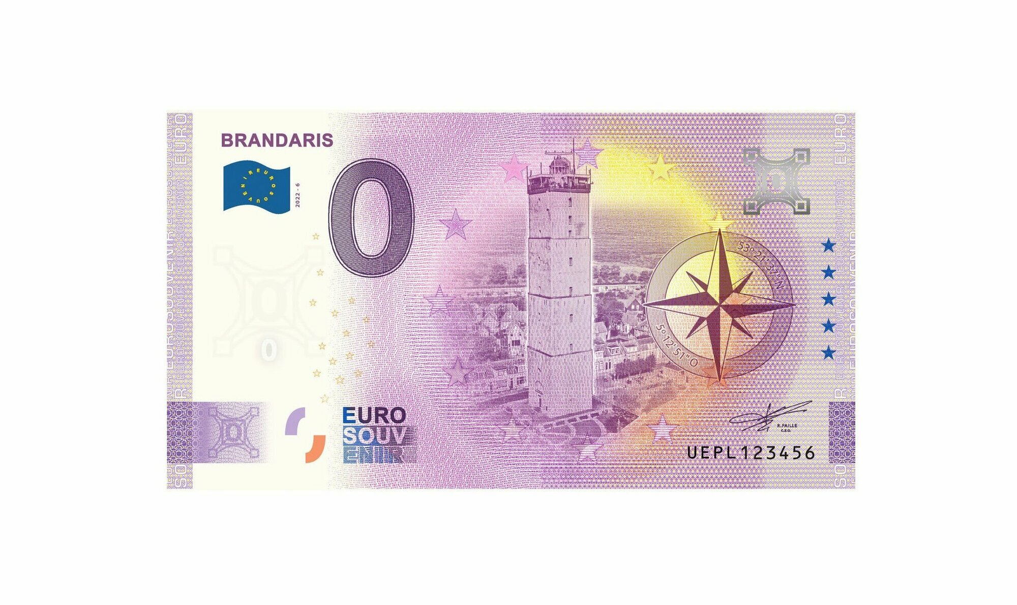 Банкнота 0 евро "Brandaris" (маяк Брандарис), Leuchtturm