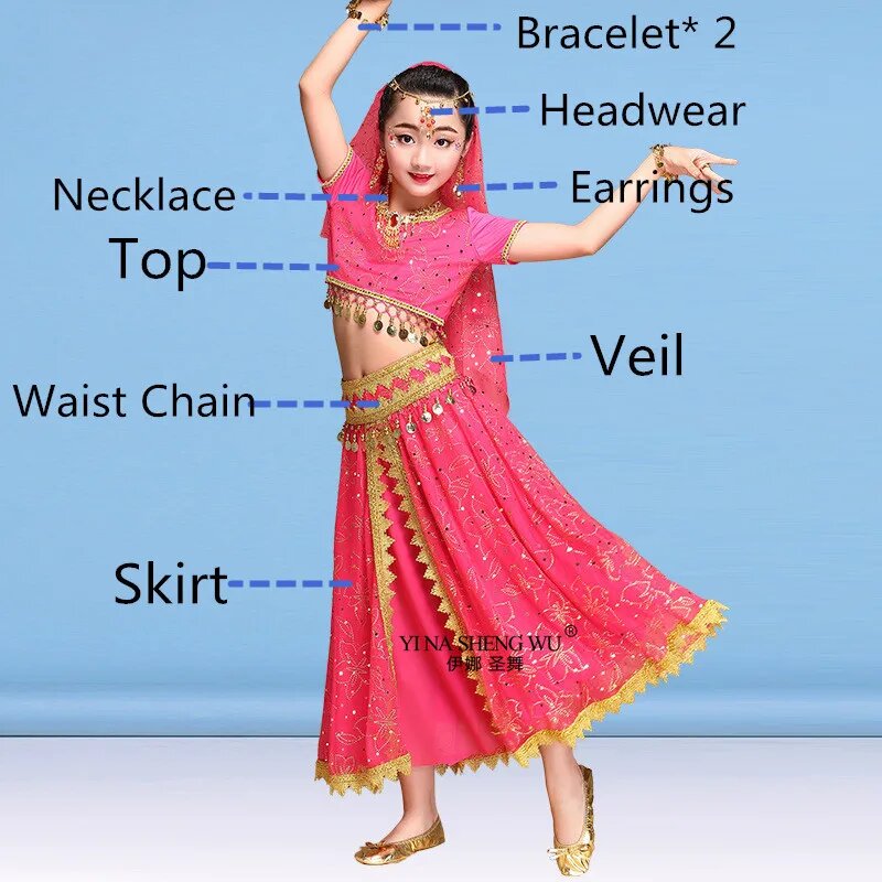 Детский костюм для танца живота YI NA SHENG WU 2/3/5/7/8 шт. М, Rose 8pcs