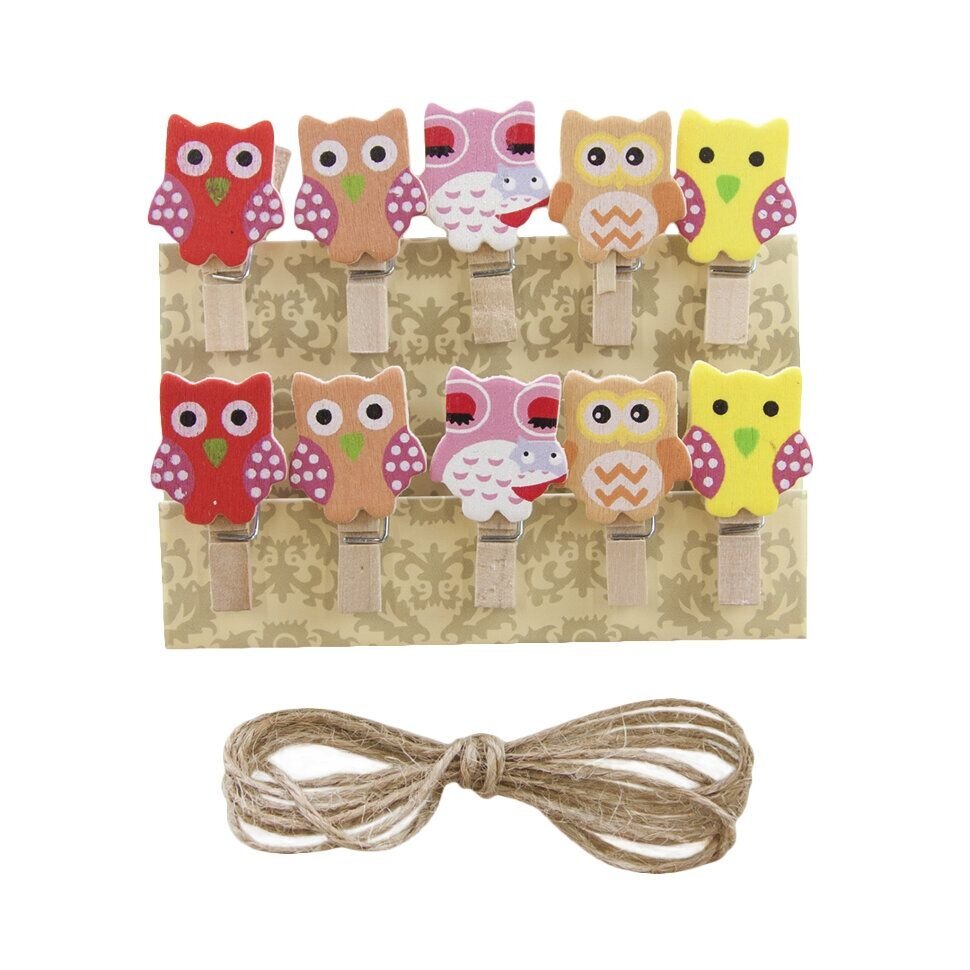 Декоративные прищепки, Совушки, 3,5 см, Разноцветный, 10 шт.