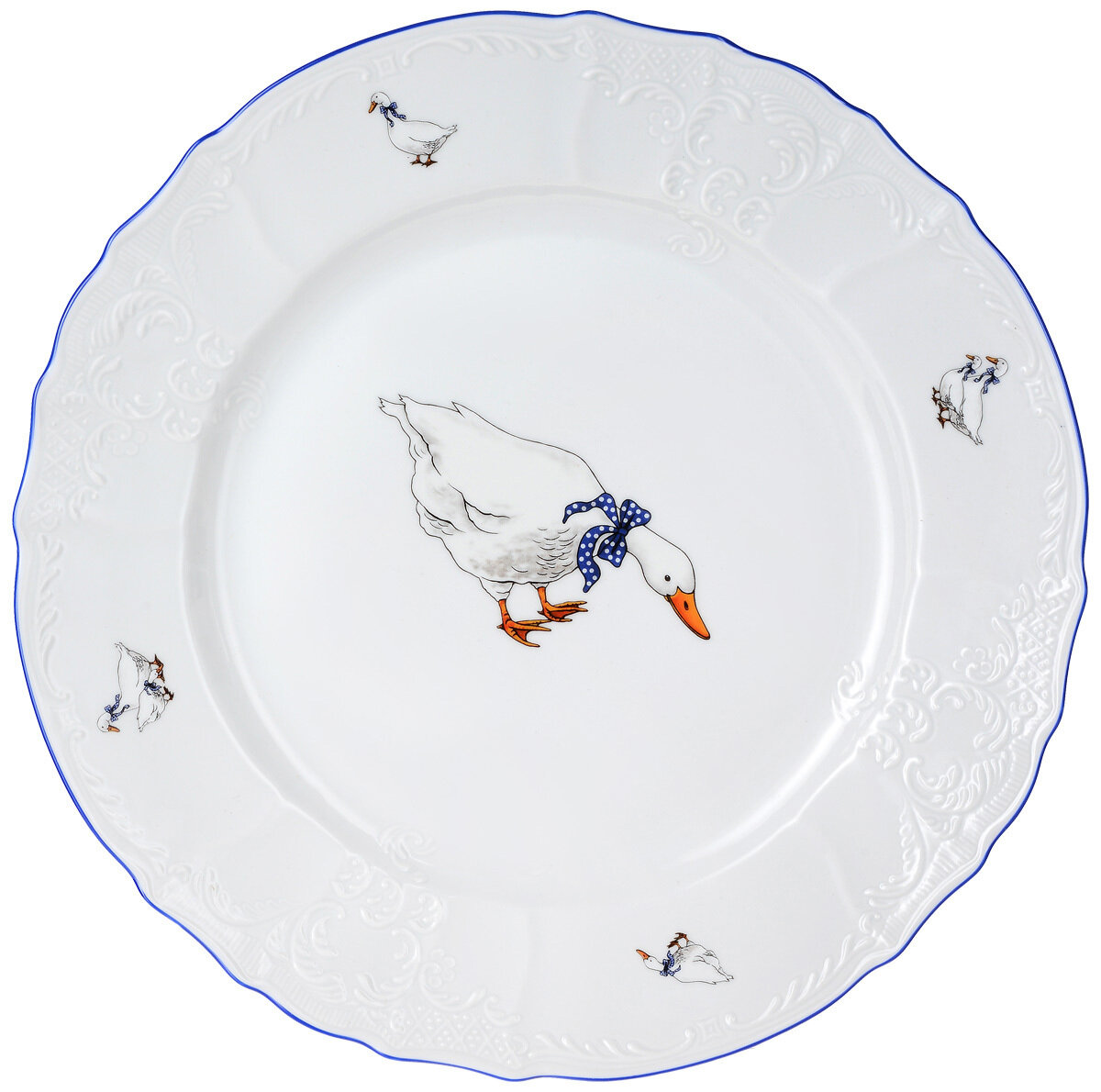 Блюдо сервировочное круглое мелкое 27см Bernadotte, декор "Гуси", Чехия, фарфор