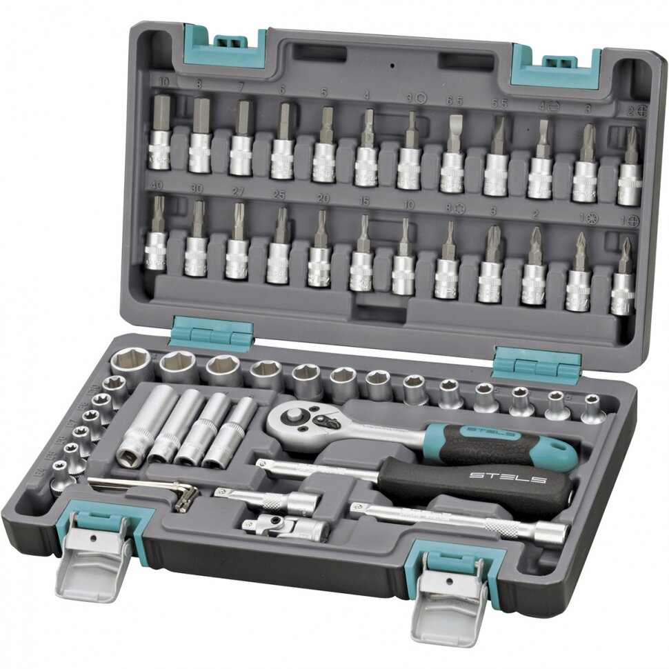 Набор инструментов STELS 1/4", Cr-V, пластиковый кейс, 57 предметов