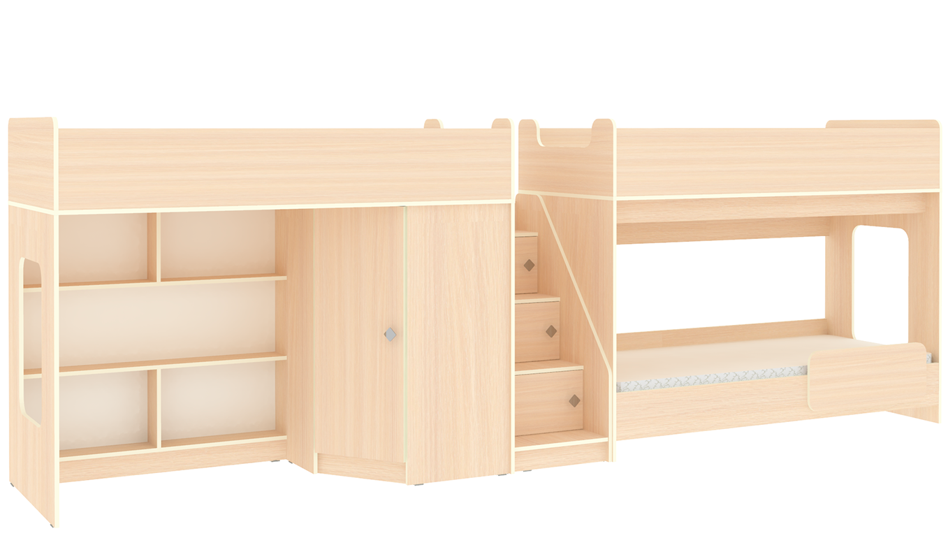 Трехъярусная кровать Л 43.2.5 Дуб молочный - Дуб молочный