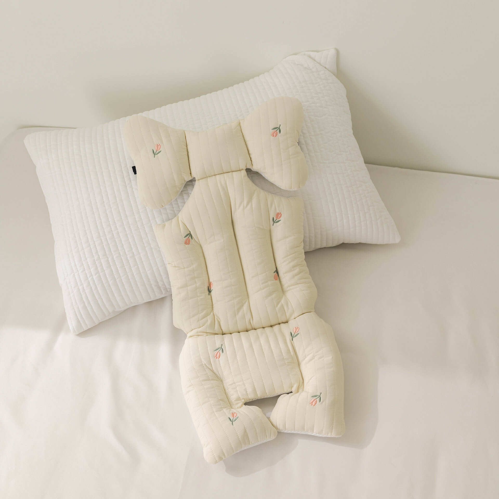 Корейская новая коляска для детей 2025 года с вышитым подушком, утолщенная хлопковая подушка для осени и зимы