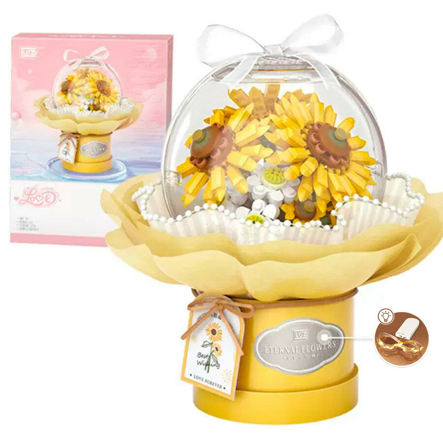 Конструктор LOZ Цветы: Букет подсолнухов с подсветкой (мини детали) 1299