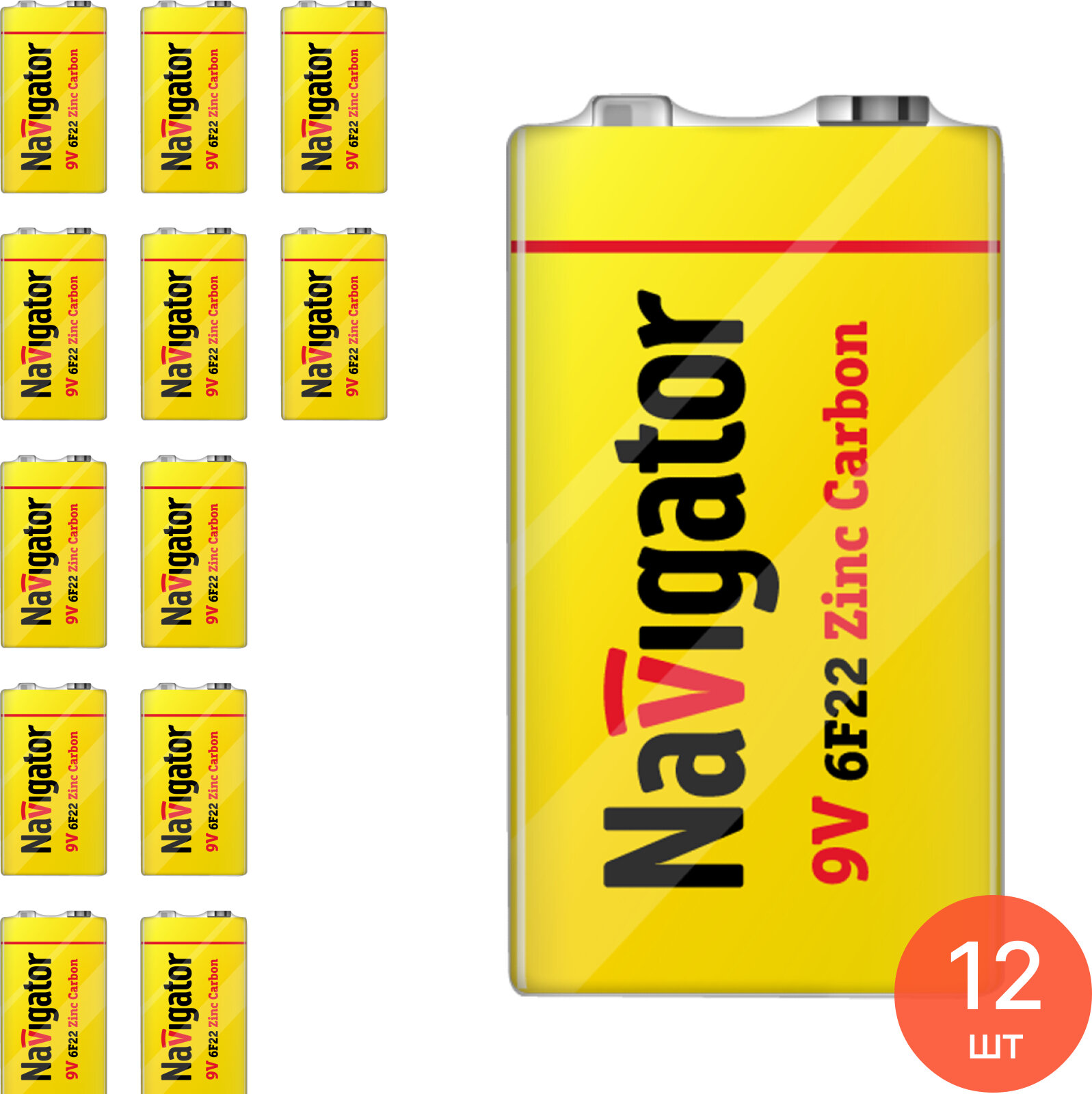 Батарейка кроны Navigator / Навигатор NBT-CR2450-BP5 солевая 9В 94762 1шт. / элемент питания (комплект из 12 шт)