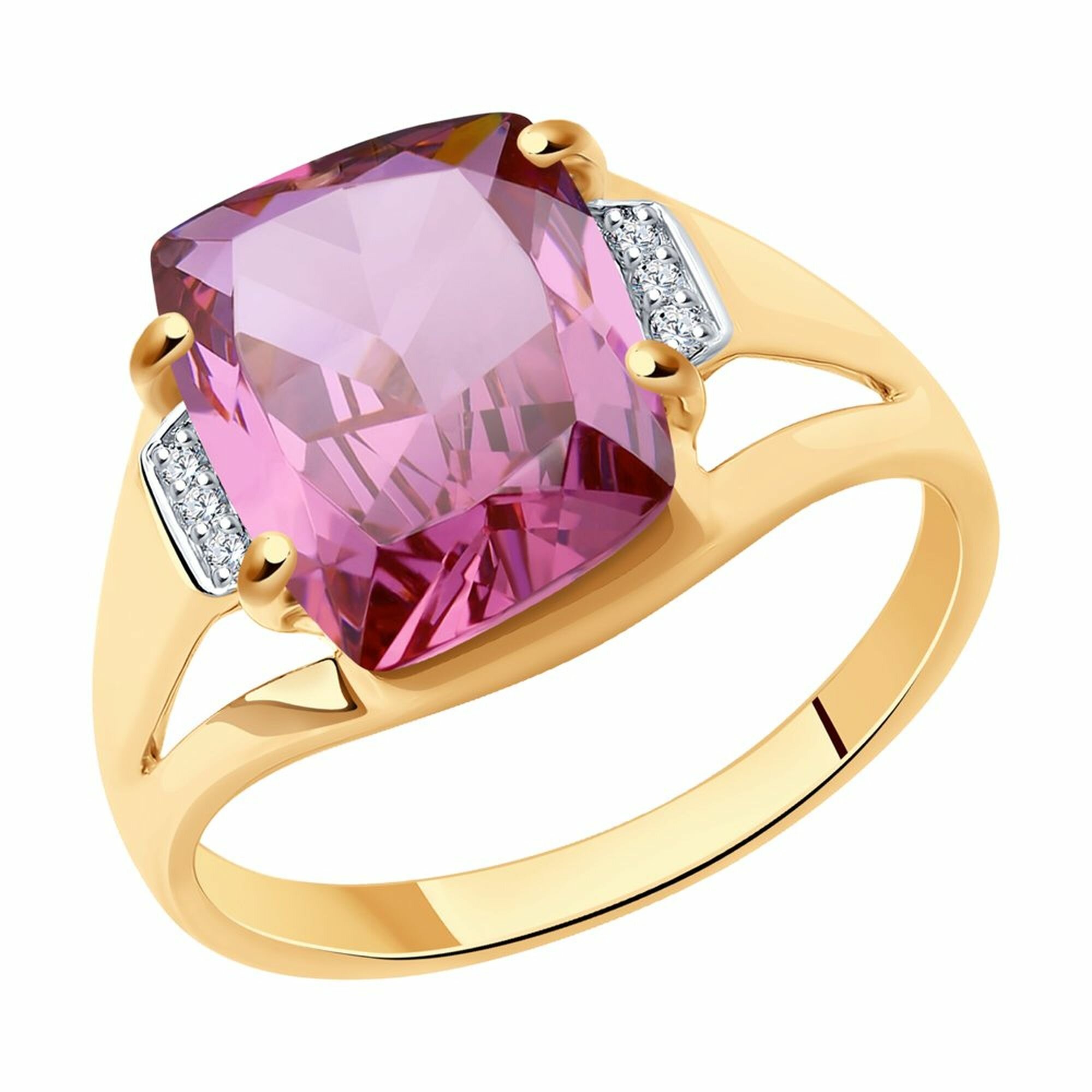 Кольцо, красное золото, 585 проба, родолит, фианит