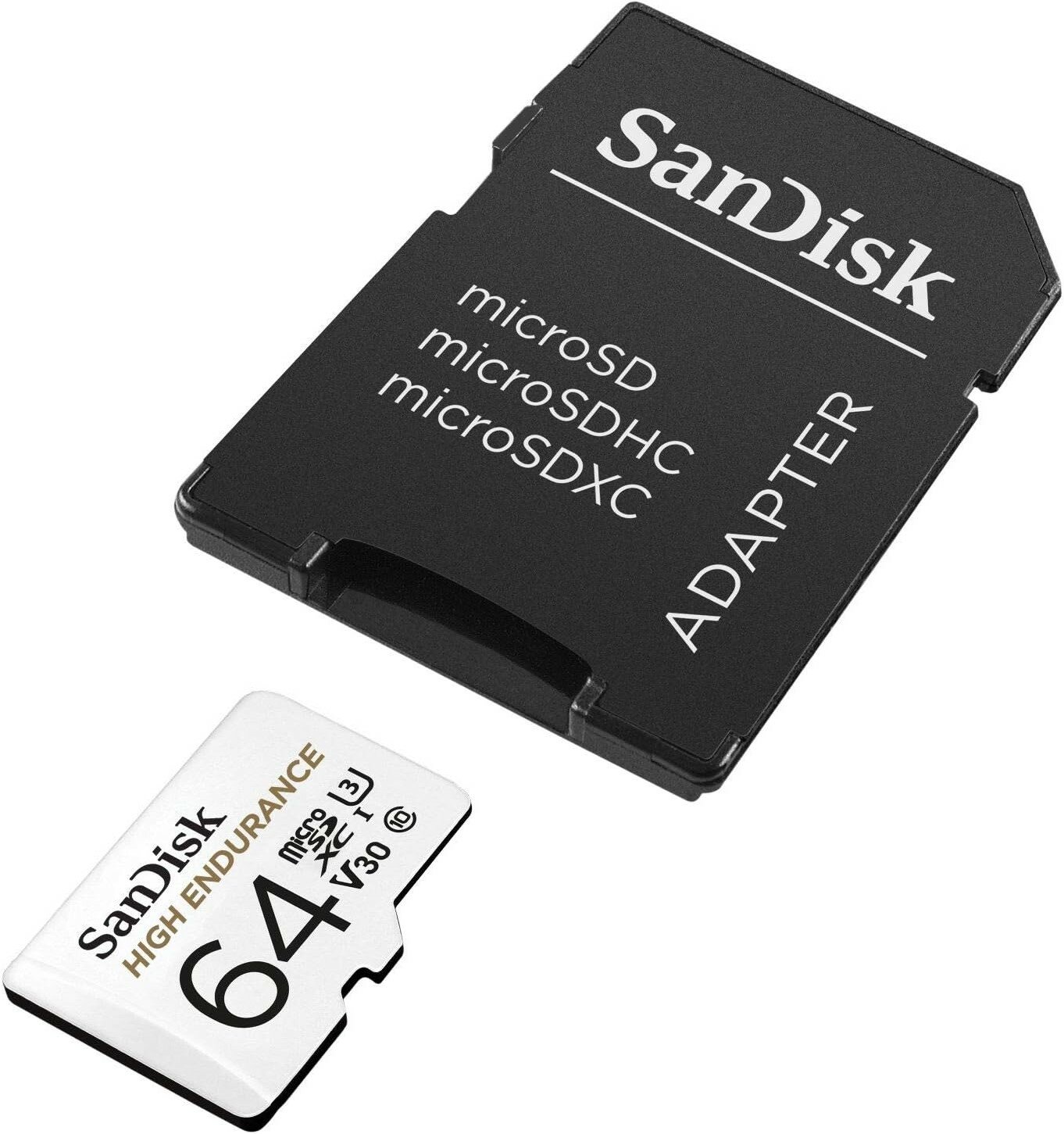 Карта памяти SanDisk MicroSDXC 64 ГБ High Endurance Video Monitoring Card UHS-I U3 V30 (100 Mb/s) Class 10 + SD адаптер