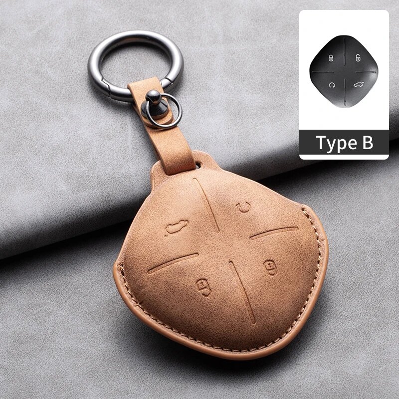 Кожаный Автомобильный брелок для ключей, оболочка для Chery Jetour DASHING чехол Plus DTC 2022 2023 X70 PLUS Coupe X90 PLUS X70S X95 Brownish yellow B1