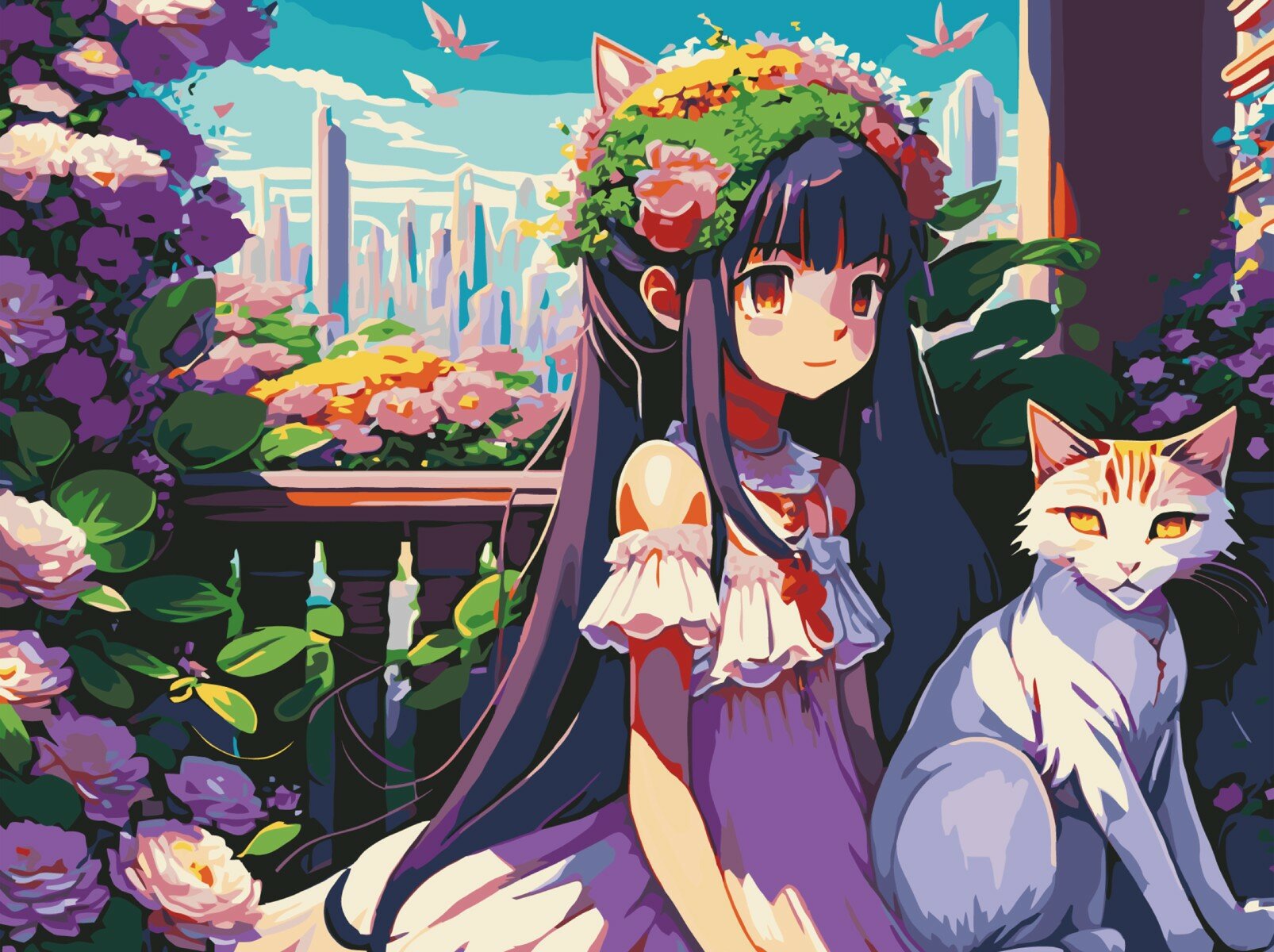 Картина по номерам на холсте и подрамнике Jazzle: Девочка и кошка, 30х40 см