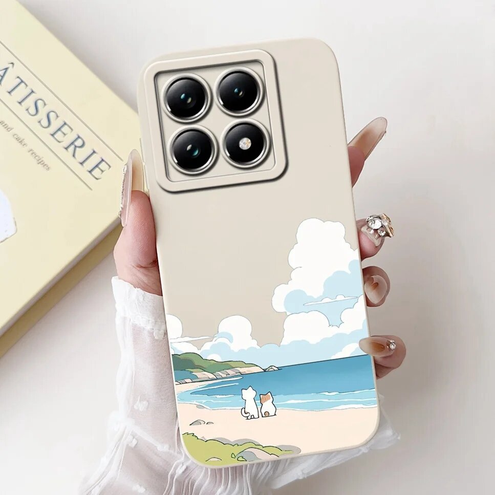 Чехол для Xiaomi 14T Pro, белый, силикон, с котами