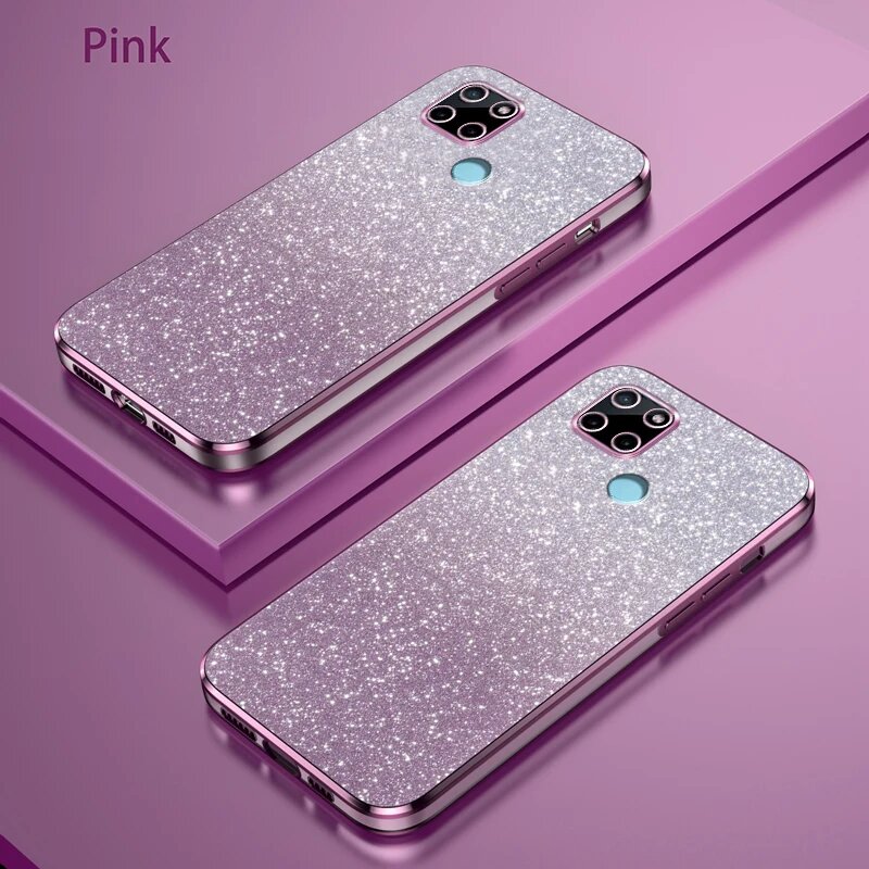 Розовый чехол с блестками для Realme C21/C25/C20/C11/C15/C12/C25S
