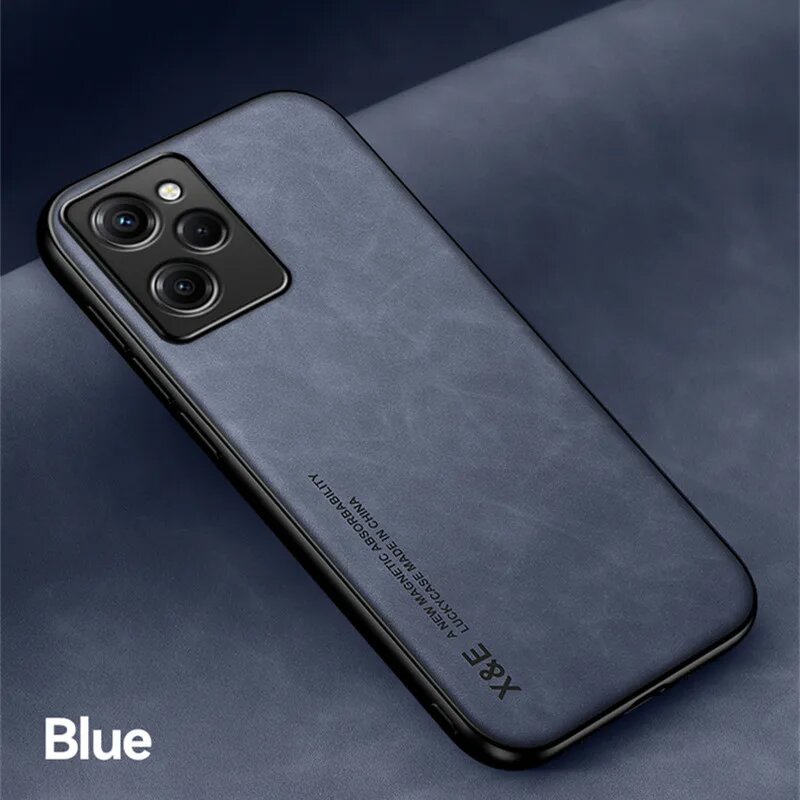 Кожаный чехол для Poco X5 Pro 5G, темно-синий
