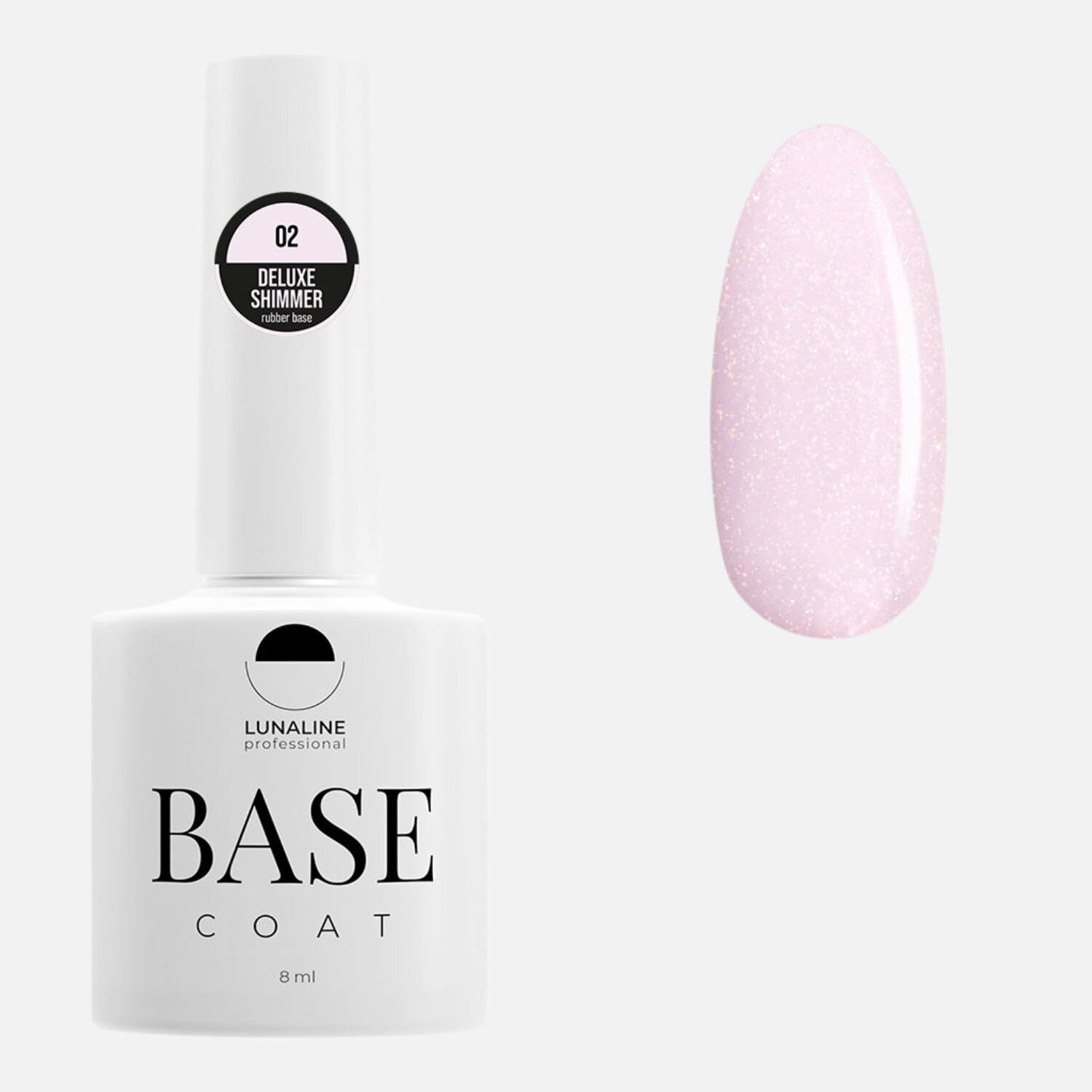 Камуфлирующая база для гель-лака LunaLine Deluxe с шиммером №02 8 мл светло-розовая