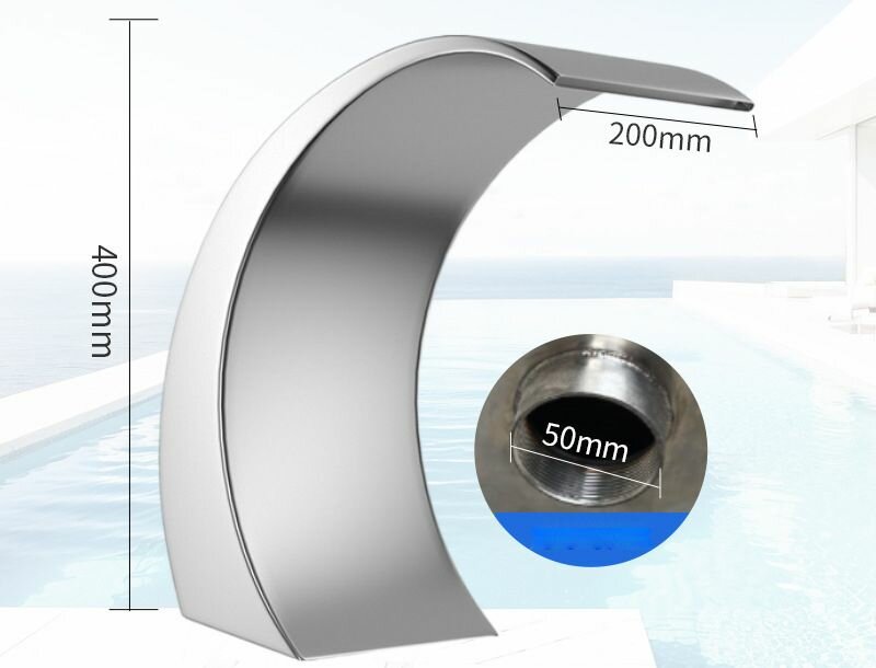 Водопад в бассейне из нержавеющей стали, Pondtech Кобра,400x200mm